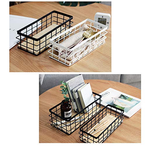 JOYJOO Metal Storage Basket Small with Wood Base, Decorative Baskets for Home Storage, Wire Basket for Organizing Small Tableware Black with Brown