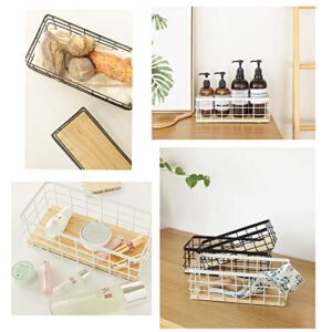 JOYJOO Metal Storage Basket Small with Wood Base, Decorative Baskets for Home Storage, Wire Basket for Organizing Small Tableware Black with Brown