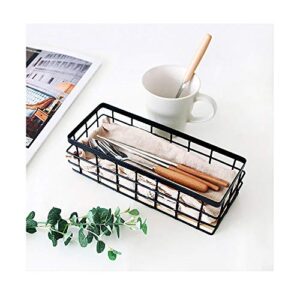 JOYJOO Metal Storage Basket Small with Wood Base, Decorative Baskets for Home Storage, Wire Basket for Organizing Small Tableware Black with Brown