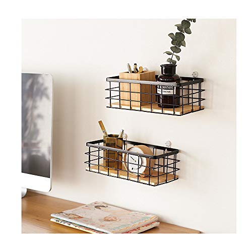 JOYJOO Metal Storage Basket Small with Wood Base, Decorative Baskets for Home Storage, Wire Basket for Organizing Small Tableware Black with Brown