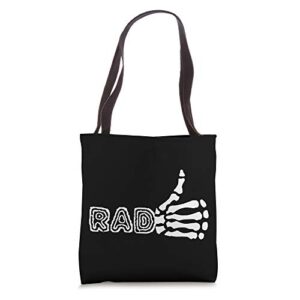 rad skeleton thumbs funny x-ray radiology tech tote bag