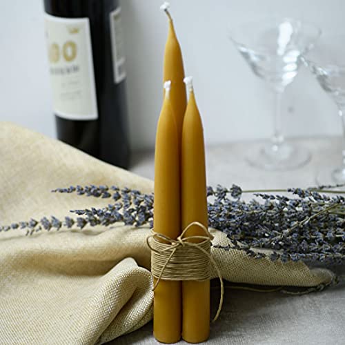 Natural Beeswax Taper Candles, DEYBBY Smokeless and Dripless Beeswax Candles, Long Lasting Burning, Nontoxic, 8 inch, 6 Pack