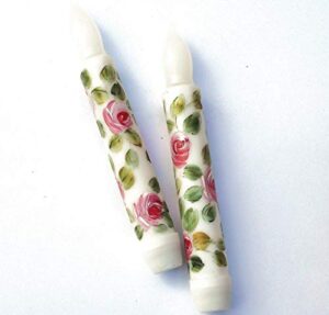 romantic decorative battery operated 6 inch short flameless taper candles with hand painted pink roses spring decor