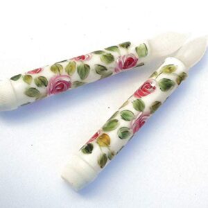 Romantic Decorative Battery Operated 6 Inch Short Flameless Taper Candles with Hand Painted Pink Roses Spring Decor