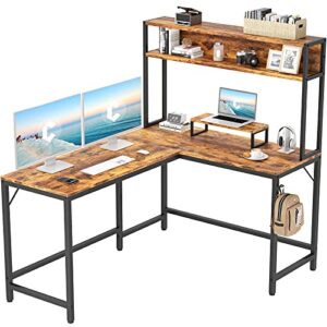 CubiCubi L-Shaped Desk with Hutch,59" Corner Computer Desk,Home Office Gaming Table Workstation with Storage Bookshelf