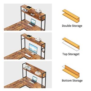 CubiCubi L-Shaped Desk with Hutch,59" Corner Computer Desk,Home Office Gaming Table Workstation with Storage Bookshelf