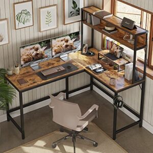 CubiCubi L-Shaped Desk with Hutch,59" Corner Computer Desk,Home Office Gaming Table Workstation with Storage Bookshelf