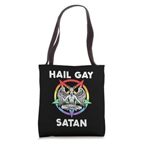 funny hail gay satan lgbt goth gay pride baphomet tote bag