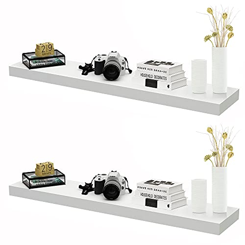 RANK 9.25" Deep White Floating Shelves 2 Pack, Wall Shelf Display Floating Shelf, 48" L