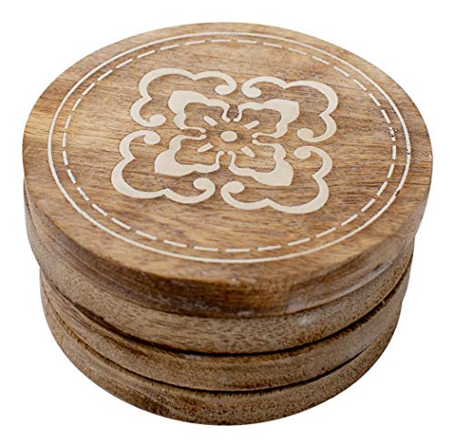 Boston Warehouse Scallop Etched Drink Coasters, Round