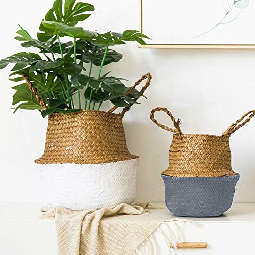 Mosichi Plant Baskets Indoor,Seagrass Weaving Foldable Home Storage Bucket Toy Sundries Clothes Plants Basket Primary Color XL