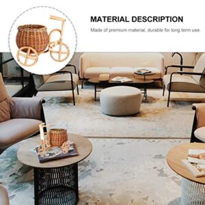 Garneck Small Rattan Basket Bamboo Woven Tricycle Shape Rack Belly Round Basket Handmade Multifunctional Dried Nuts Pencil Pen Bucket for Home Living Room Light Brown