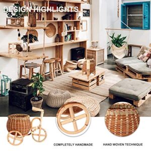 Garneck Small Rattan Basket Bamboo Woven Tricycle Shape Rack Belly Round Basket Handmade Multifunctional Dried Nuts Pencil Pen Bucket for Home Living Room Light Brown