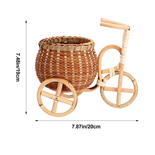 Garneck Small Rattan Basket Bamboo Woven Tricycle Shape Rack Belly Round Basket Handmade Multifunctional Dried Nuts Pencil Pen Bucket for Home Living Room Light Brown