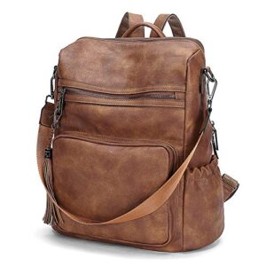 CLUCI Backpack Purse for Women Fashion Leather Designer Travel Large Ladies Shoulder Bags with Tassel Two-toned Brown