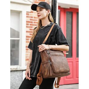 CLUCI Backpack Purse for Women Fashion Leather Designer Travel Large Ladies Shoulder Bags with Tassel Two-toned Brown