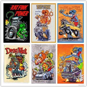 cairuo 6 pcs rat fink decorative signs metal tin sign for men women,wall decor for bars restaurants cafes pubs,12×8 inch