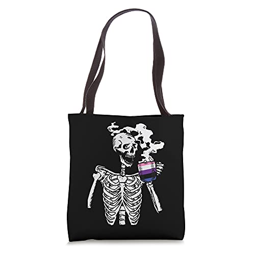 Skeleton Drinking Coffee Gender-fluid Pride Skull LGBTQ Ally Tote Bag