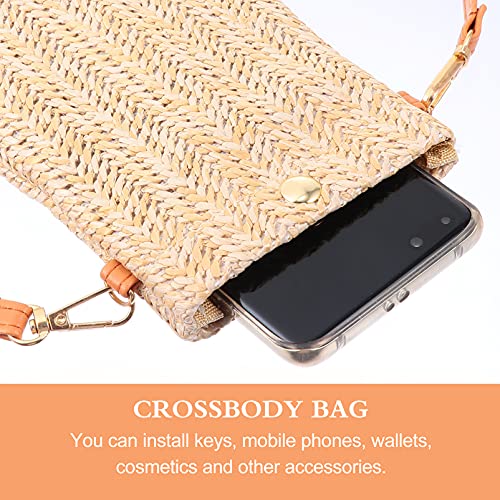 BESTOYARD Crossbody Tote Straw Woven Phone Bag Lip Stick Crossbody Bag Magnetic Button Shoulder Summer Beach Storage Pouch Handbag Crossbody Wallet