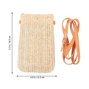 BESTOYARD Crossbody Tote Straw Woven Phone Bag Lip Stick Crossbody Bag Magnetic Button Shoulder Summer Beach Storage Pouch Handbag Crossbody Wallet