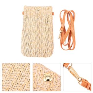 BESTOYARD Crossbody Tote Straw Woven Phone Bag Lip Stick Crossbody Bag Magnetic Button Shoulder Summer Beach Storage Pouch Handbag Crossbody Wallet