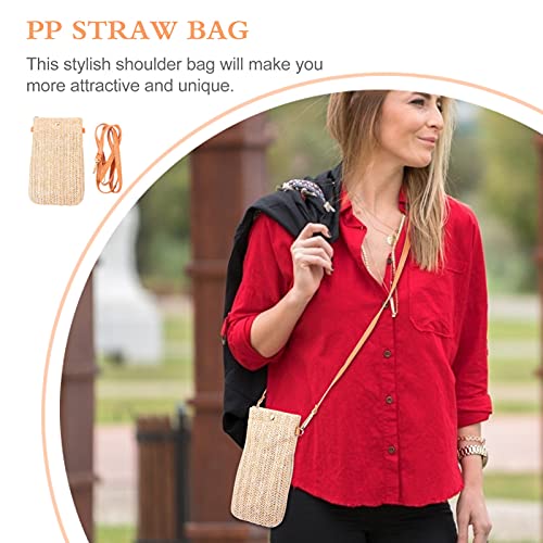 BESTOYARD Crossbody Tote Straw Woven Phone Bag Lip Stick Crossbody Bag Magnetic Button Shoulder Summer Beach Storage Pouch Handbag Crossbody Wallet