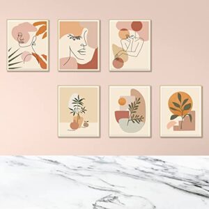 9 Pieces Abstract Wall Art Minimalist Wall Art Prints Minimalist Boho Wall Art Abstract Line Art Woman Botanical Plant Painting Abstract Wall Decor for Living Room Bedroom Kitchen Office, Unframed