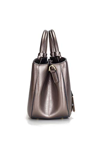 Covelin Genuine Leather Handbag Womens Retro Small Size Tote Shoulder Bag Pewter