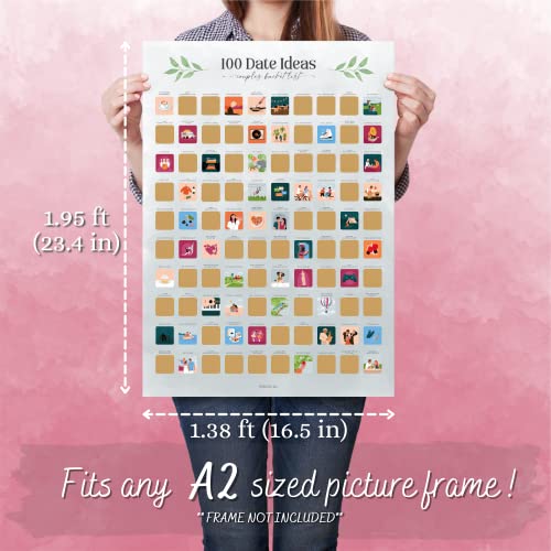 WISHMEAD 100 Dates Scratch Off Poster - Bucket List - Couples Games Date Night Ideas - Wedding Gifts for Couple Games for Couples Gifts - Valentines Day Gifts for Him - Engagement Gift Relationship