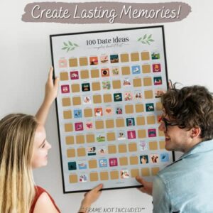 WISHMEAD 100 Dates Scratch Off Poster - Bucket List - Couples Games Date Night Ideas - Wedding Gifts for Couple Games for Couples Gifts - Valentines Day Gifts for Him - Engagement Gift Relationship