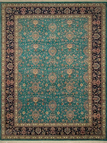 NOORI RUG Pak-Persian Tabriz Teal Green/Navy Rug, 12'0 x 16'0