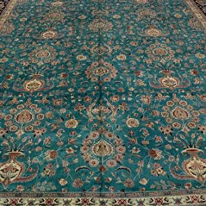 NOORI RUG Pak-Persian Tabriz Teal Green/Navy Rug, 12'0 x 16'0