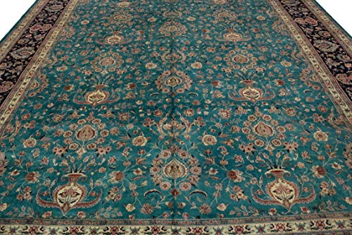 NOORI RUG Pak-Persian Tabriz Teal Green/Navy Rug, 12'0 x 16'0