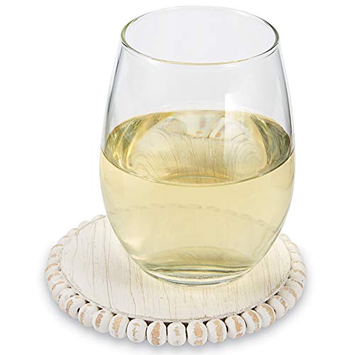 Mud Pie White Beaded Coaster Sets, 4 3/4"" Dia (42500044W)