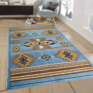 southwest native american navajo indian rustic lodge geometric aztec design #cr25 light blue carpet area rug (7’ 8” x 10’ 8”)