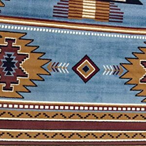 Southwest Native American Navajo Indian Rustic Lodge Geometric Aztec Design #CR25 Light Blue Carpet Area Rug (7’ 8” X 10’ 8”)