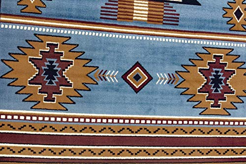 Southwest Native American Navajo Indian Rustic Lodge Geometric Aztec Design #CR25 Light Blue Carpet Area Rug (7’ 8” X 10’ 8”)