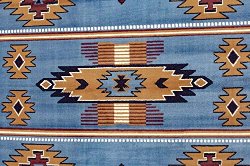 Southwest Native American Navajo Indian Rustic Lodge Geometric Aztec Design #CR25 Light Blue Carpet Area Rug (7’ 8” X 10’ 8”)