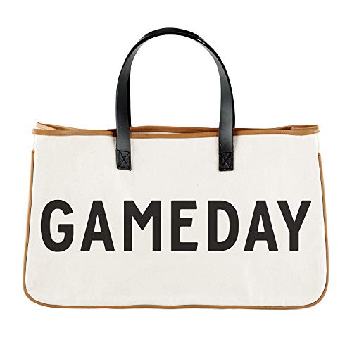 Santa Barbara Design Studio Tote Bag Hold Everything Collection Black and White 100% Cotton Canvas with Genuine Leather Handles, Large, Game Day