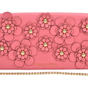 Trina Turk Handbags, Floral Applique Clutch With Detachable Chain (Pink)