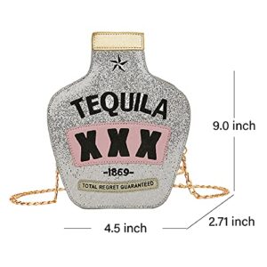 Fozehlad Women Cute Sequins Crossbody Bags Tequila Bottle Shaped Shoulder Handbags Elegant Evening Purse for Girls