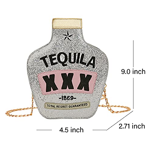 Fozehlad Women Cute Sequins Crossbody Bags Tequila Bottle Shaped Shoulder Handbags Elegant Evening Purse for Girls