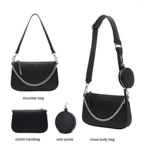 AMHDV Women Multipurpose Crossbody Bags Small Shoulder Bag Fashion 3 in 1 Zip Handbags with Coin Purse (01-black)