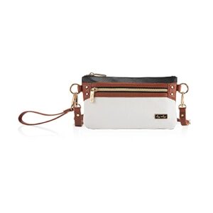 itzy ritzy boss pouch wristlet and belt bag; includes crossbody & wristlet strap; features 6 card slots & 2 zippered pockets, coffee & cream