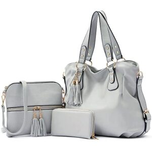 purses and wallets set for women tote handbags large hobo bag purse with wallet 3pcs grey