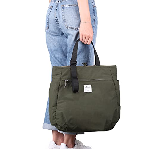 Hellolulu JONNA Double Sided Two Colors Handheld Tote Bag, Water Resistant Lightweight 2-Way Shoulder Bag, Large Capacity For Daily Use Shopping Men Women, Frosted Almond/Kale