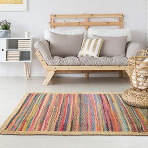 Lr Home LR70189-MLT2030 Multicolored Geometric Jute Bordered Accent Rug, 2' x 3'