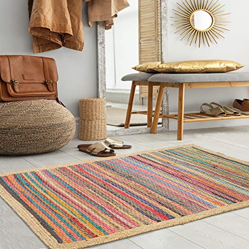 Lr Home LR70189-MLT2030 Multicolored Geometric Jute Bordered Accent Rug, 2' x 3'