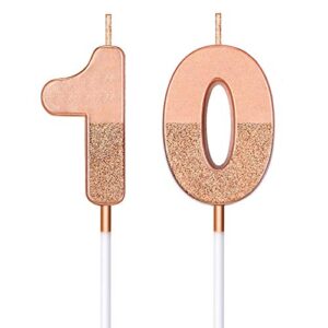 bbto 10th birthday candles glitter cake numeral candles 10th birthday cake topper decoration for birthday wedding anniversary celebration favor, rose gold