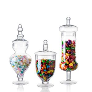 diamond star set of 3 clear glass apothecary jars, decorative weddings candy buffet display elegant storage jar (h: 9″, 12.5″, 14″)